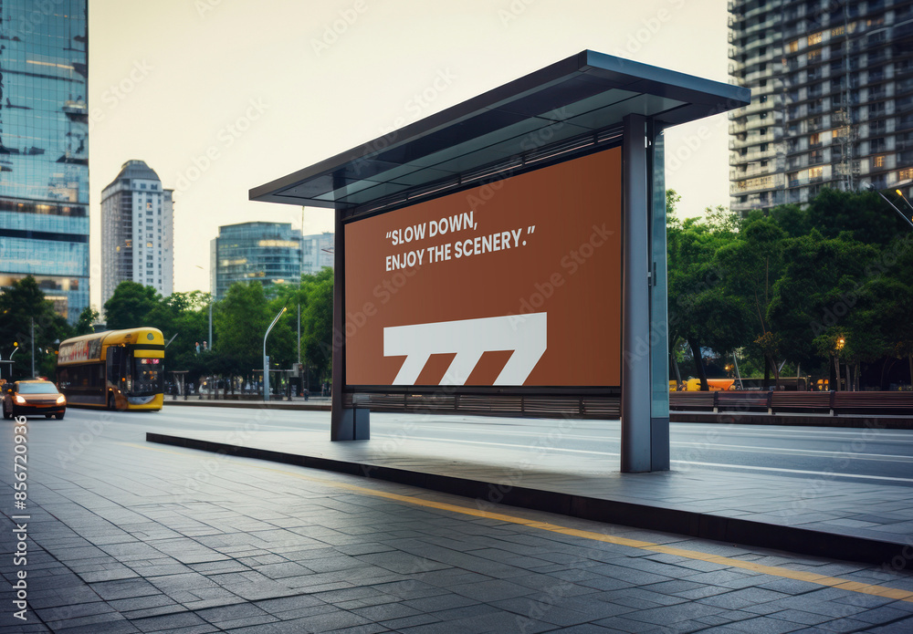 Bus Stop Landscape Billboard Mockup With Generative AI Stock Template ...