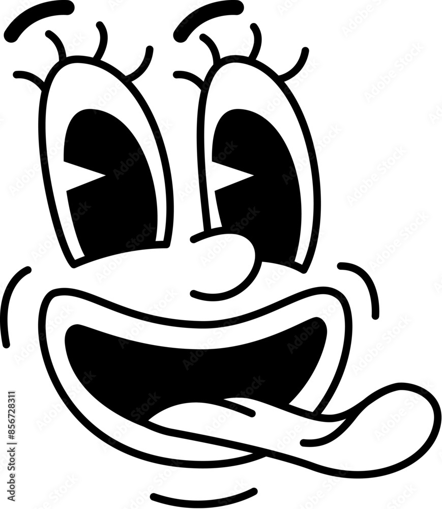 Cartoon funny comic mischievous groovy face emotion, retro cute emoji ...