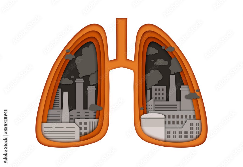 Paper cut lungs pollution. 3d vector papercut art showing layered frame ...