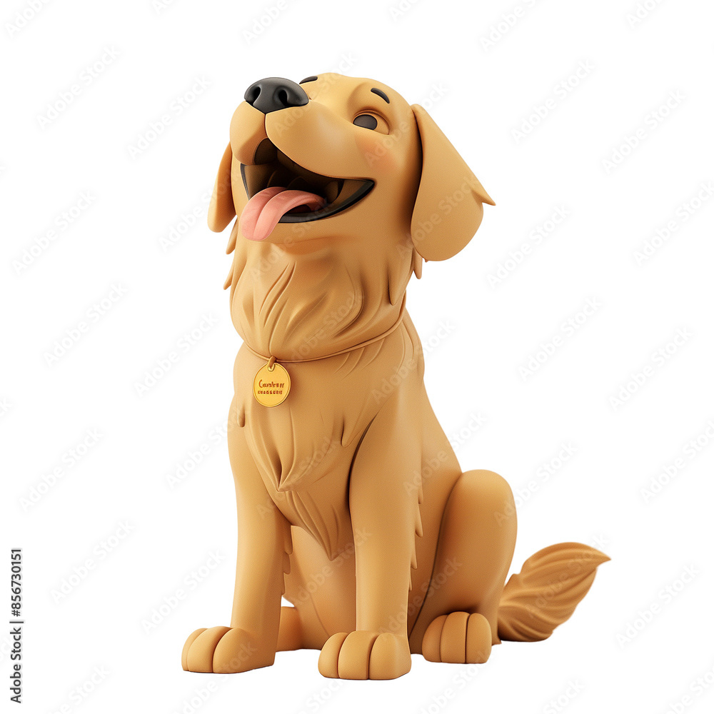 Cute animated golden retriever dog sitting with tongue out, happy and ...