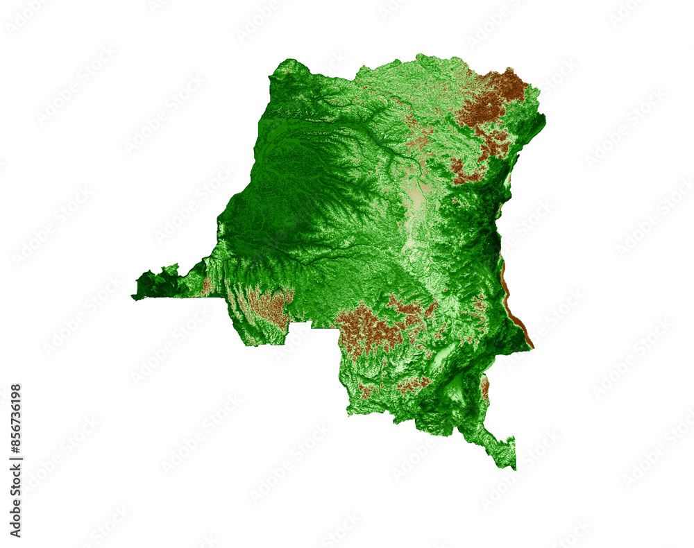 Congo Topographic Map 3d realistic map Color 3d illustration Stock ...