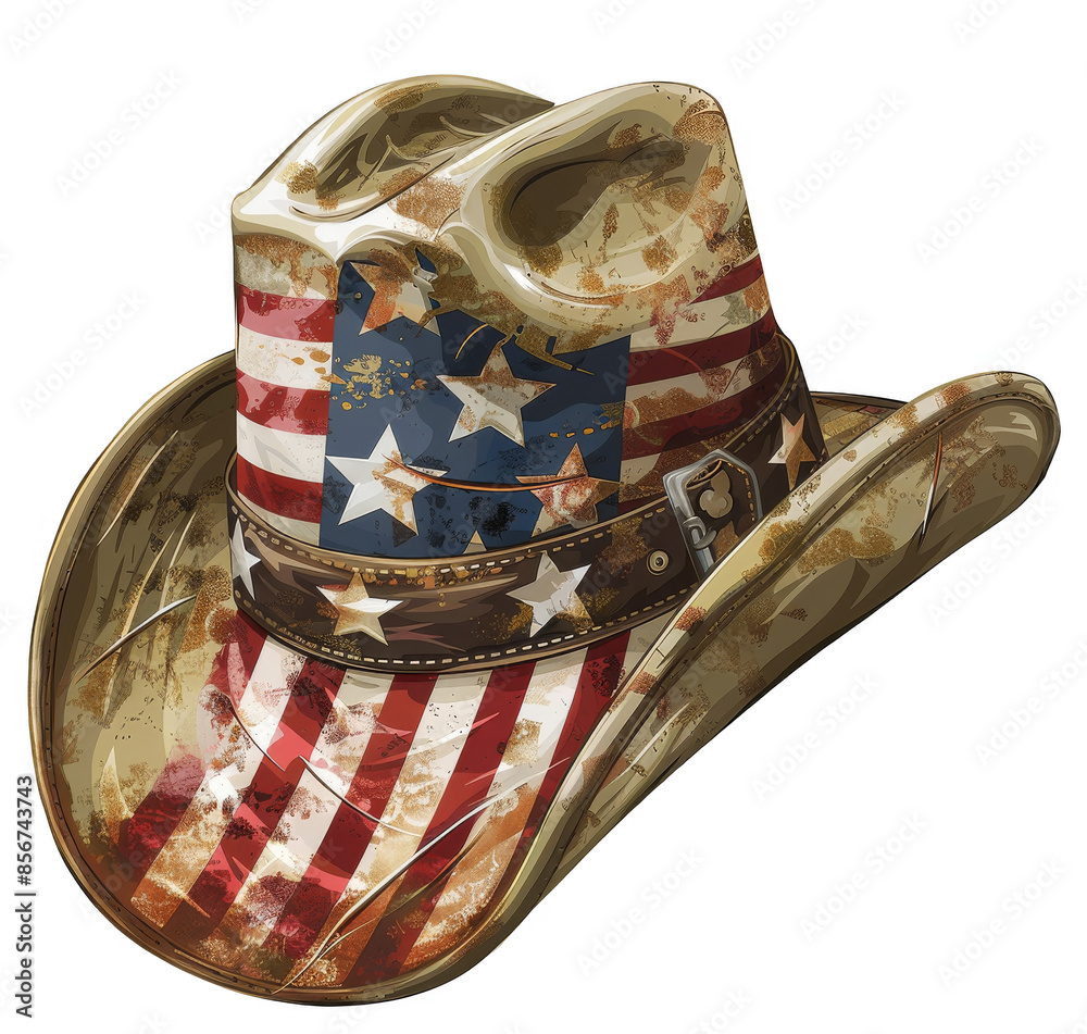 Vintage cowboy hat adorned with American flag design, representing ...