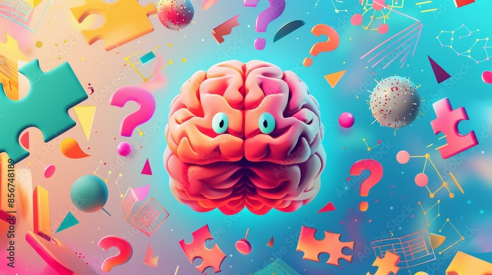 Animated brain with eyes floating in space - A colorful digital ...