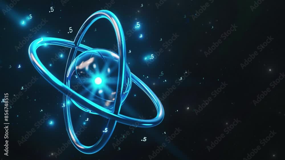 Atomic structure. Glowing atom symbol with electrons. Neon blue glowing ... Atomic structure. Glowing atom symbol with electrons. Neon blue glowing ...