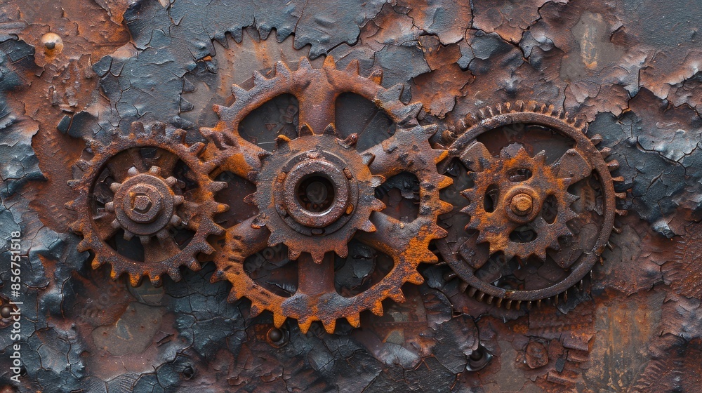 Rustic gears and cogs on weathered surface - High-resolution image of ...