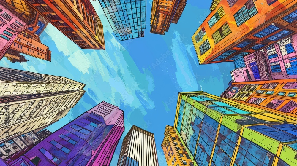 Colorful city buildings in a comic style - This image shows a comic ...