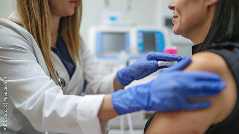 Medical staff performing colorectal cancer screening procedure in a ...