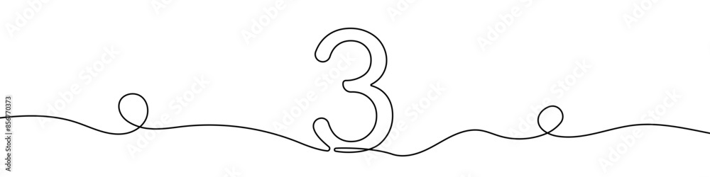 Continuous editable line drawing of number 3. One line drawing of ...