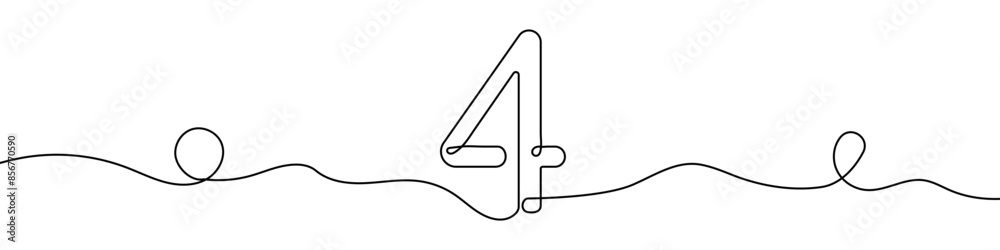 Continuous editable line drawing of number 4. One line drawing of ...