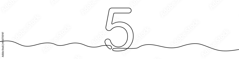 Continuous editable line drawing of number 5. One line drawing of ...