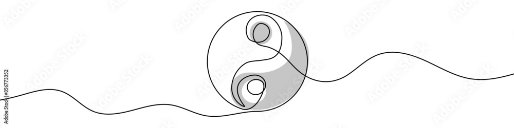 Continuous editable line drawing of Yin Yang symbol. One line drawing ...