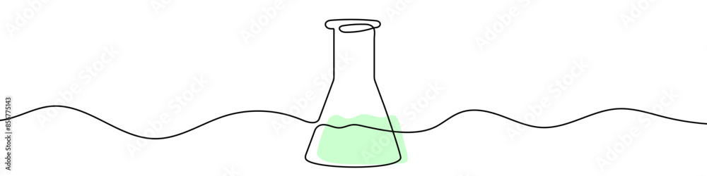 Continuous editable line drawing of Erlenmeyer flask. One line drawing ...
