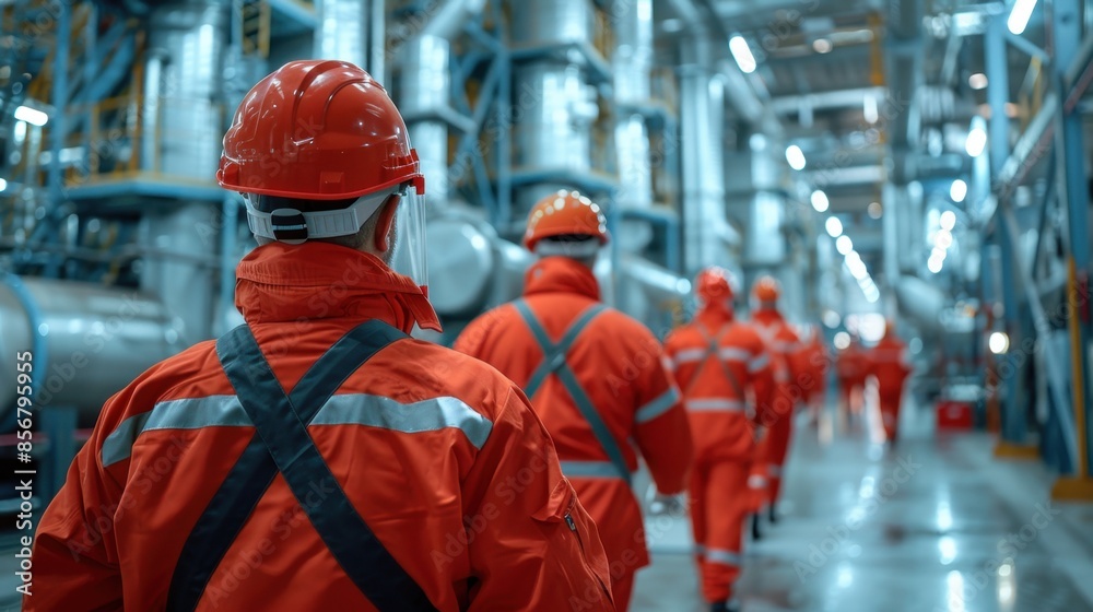 Safety First: Highlighting teamwork, a close-up view shows workers in ...
