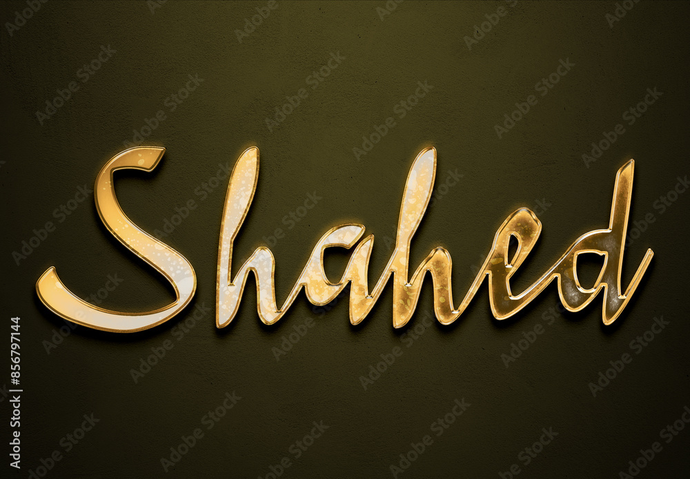 Old gold text effect of Arabic name Shahed with 3D glossy style Mockup ...