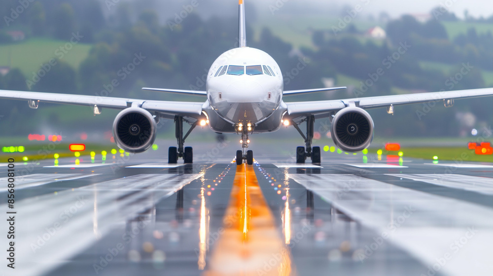 Airplane on Runway. Preparing for Takeoff. Transport Explained Stock ...