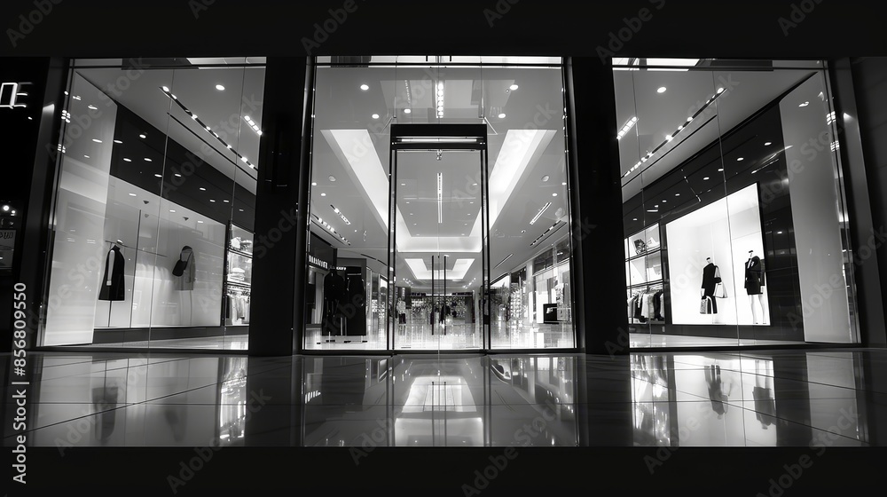 Monochrome luxury shopping mall interior - The photo shows a black and ...