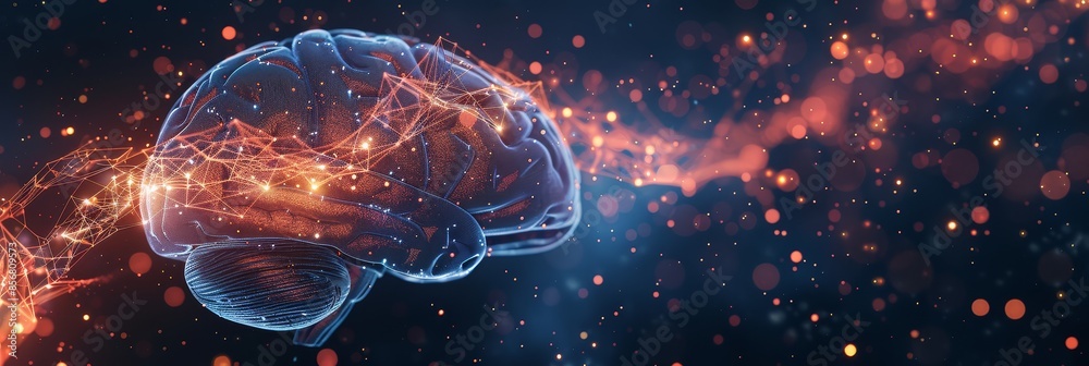 Dynamic human brain illustration with light effects - This detailed ...