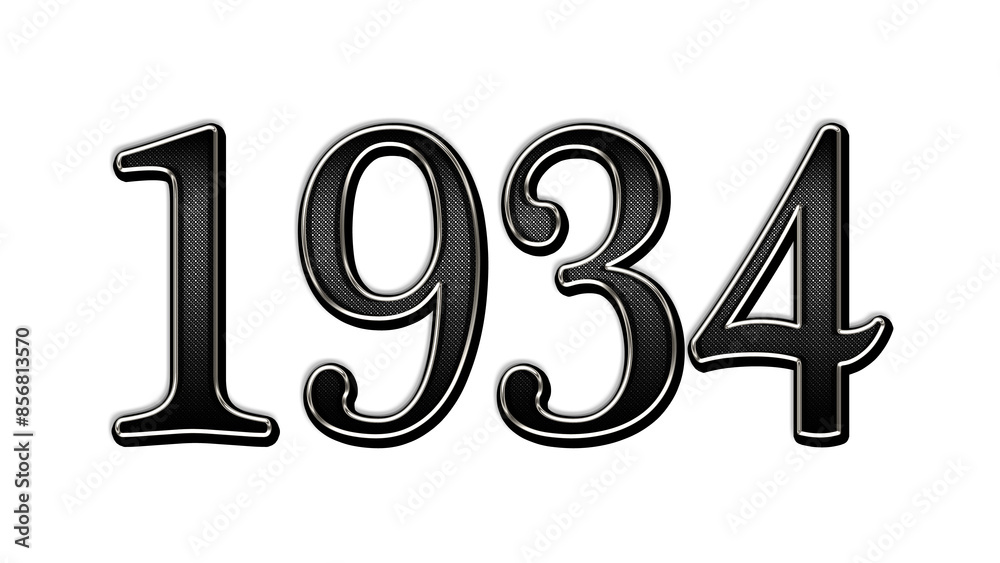 black metal 3d design of number 1934 on white background. Stock ...