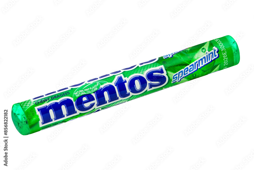 Mentos Spearmint Chewy Dragees isolated on white background Stock Photo ...
