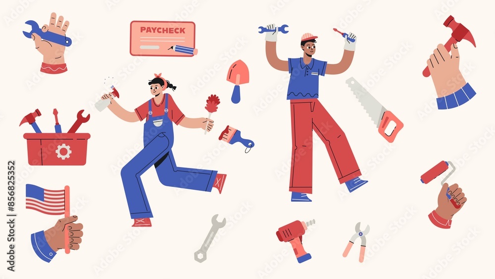 American Labor Day Animated Sticker Set Stock Template | Adobe Stock