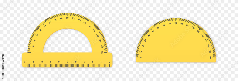 Set of realistic vector protractors png. Yellow protractor. Various ...