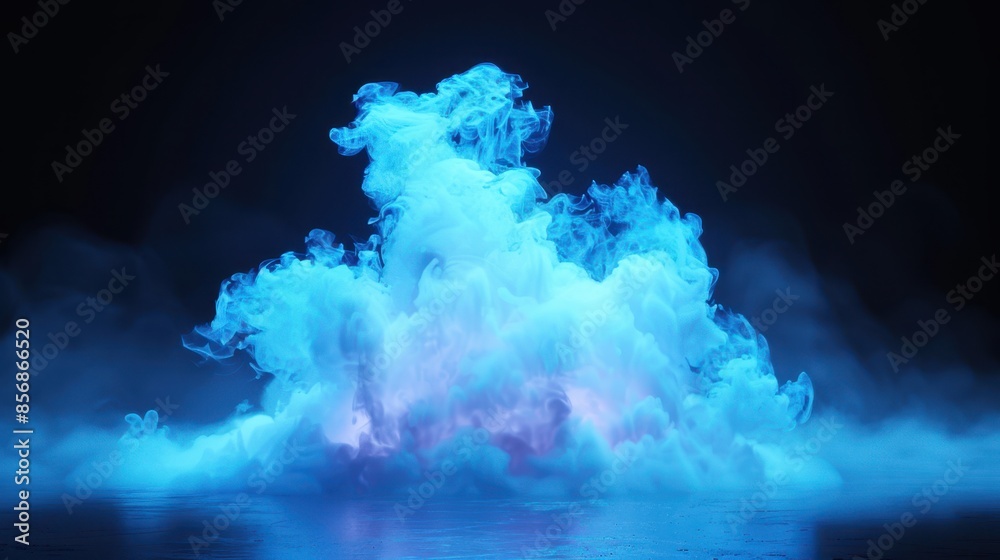 Blue magic smoke ground light cloud floor dark effect black background ...