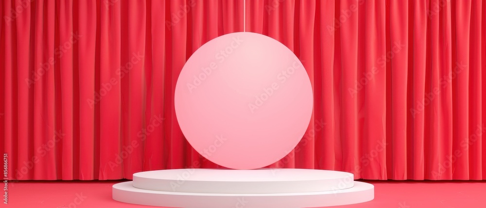 Vintage spotlight on carnival podium with red curtains on circus stage ...