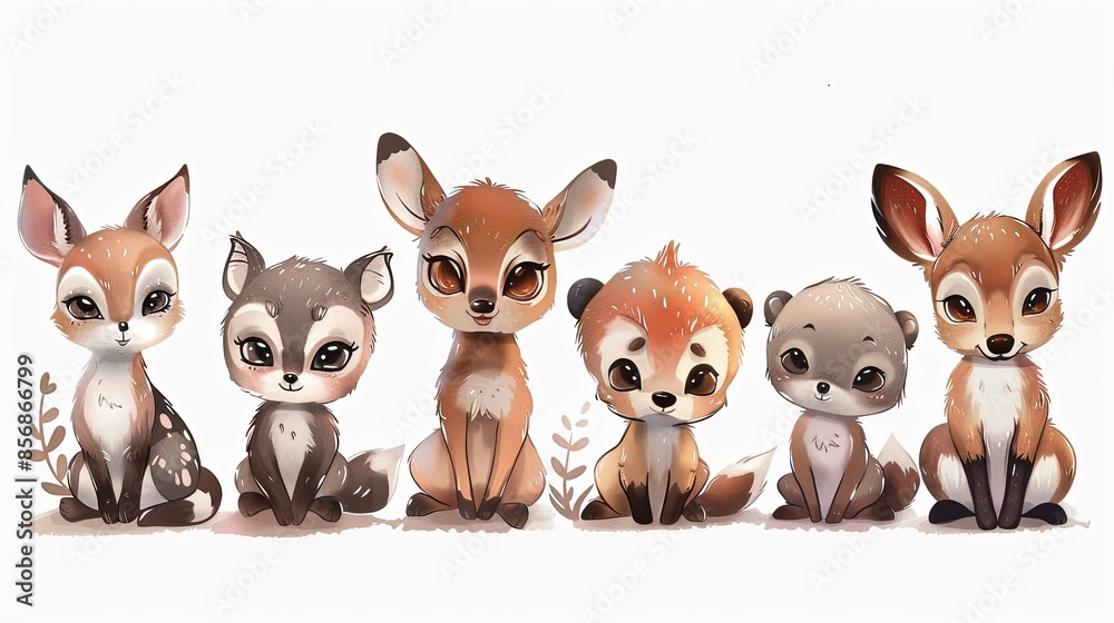 Four forest critters, including two types of deer and two squirrels ...