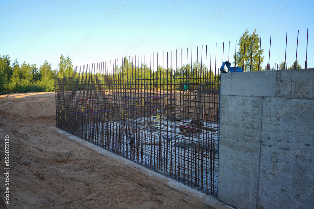 Formwork on Сonstruction site. Monolithic slab foundation and concrete ...