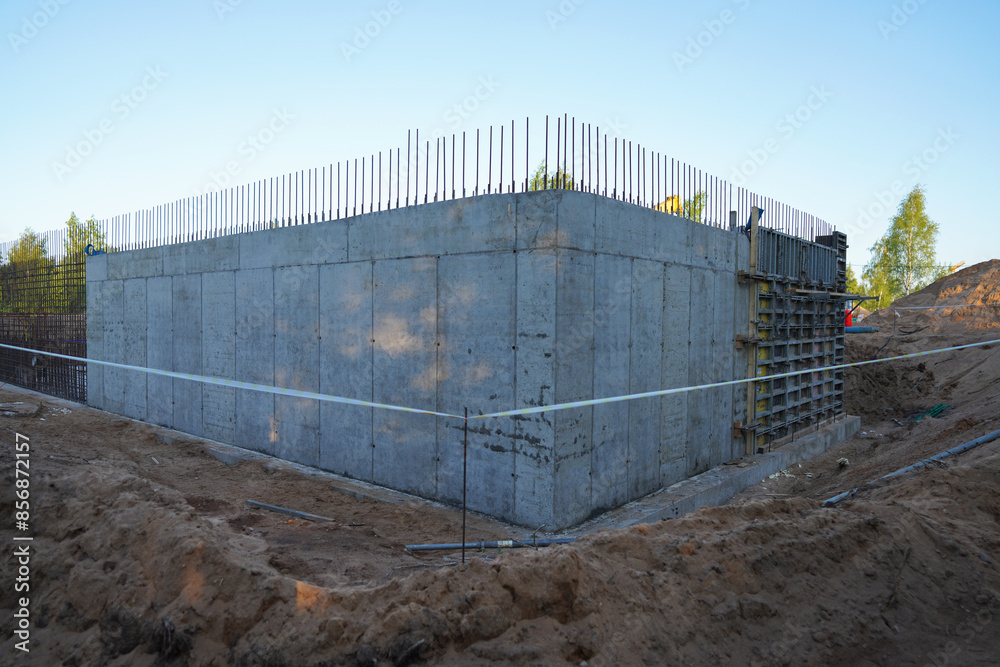 Formwork on Сonstruction site. Monolithic slab foundation and concrete ...