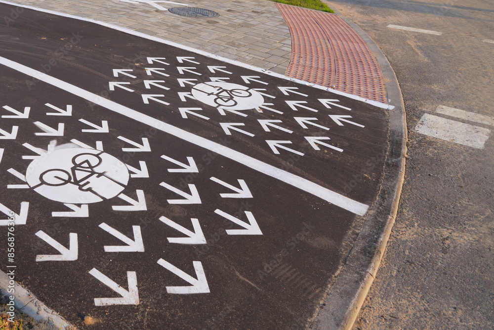 Bicycle path background. Road marking of sign of bike path. Sign of ...