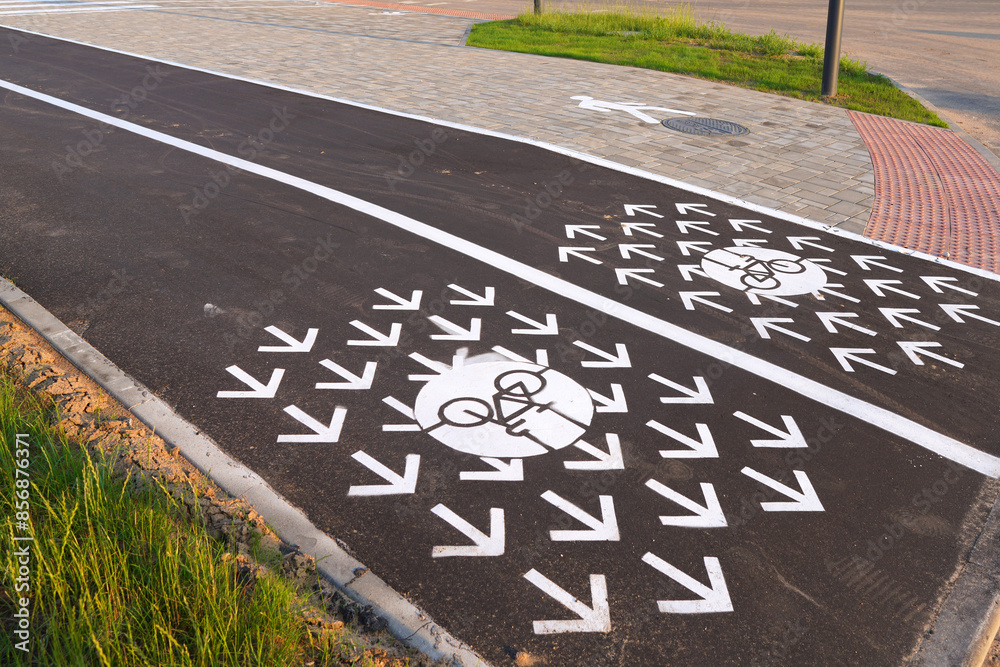Bicycle path background. Road marking of sign of bike path. Sign of ...