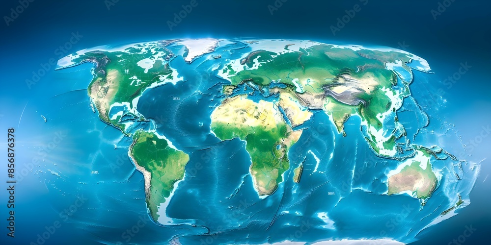 Closeup view of detailed world map with continents countries oceans and ...