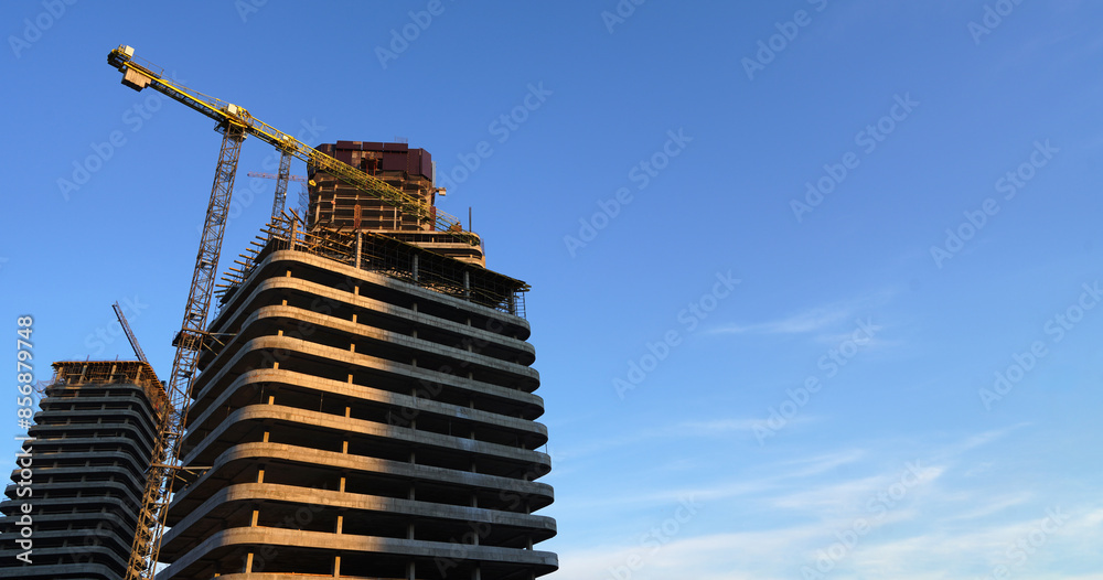 Skyscraper Construction. Tower Crane on formworks on construction site ...