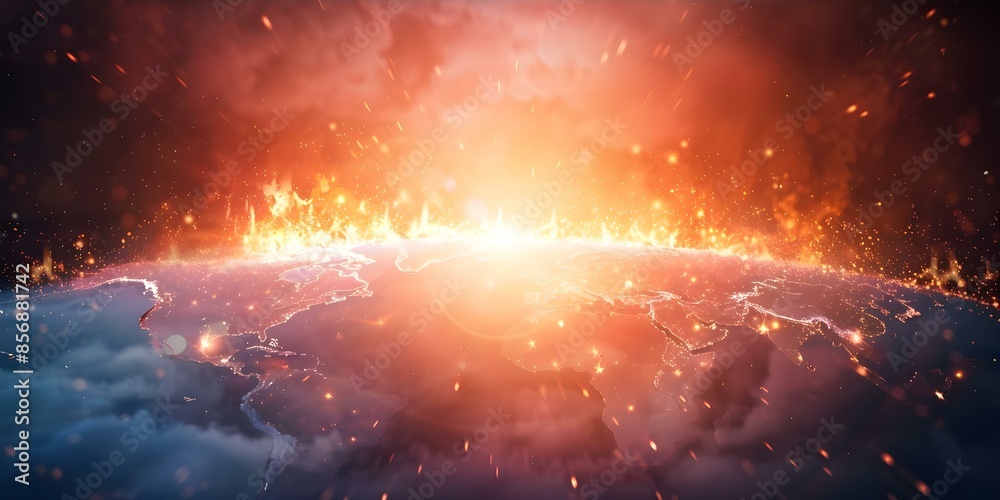 World map illustrating military targets explosions and fires due to ...