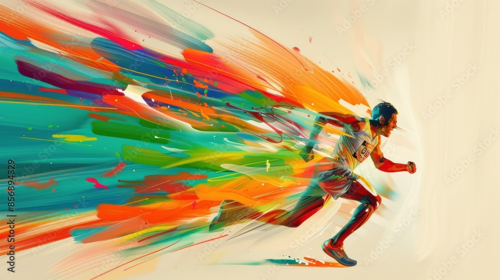 Victorious Runner Crossing Finish Line with Colorful Streaks - Abstract ...
