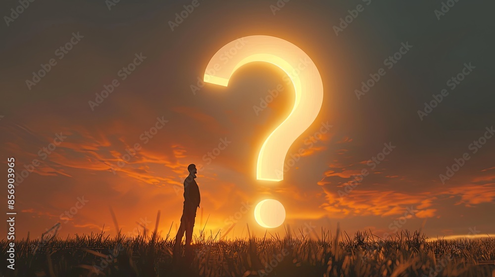 The Question Mark A solitary figure stands silhouetted against a ...