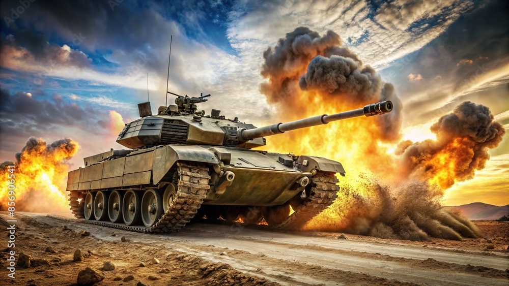 Tank de guerre in a combat situation , military, vehicle, armor ...