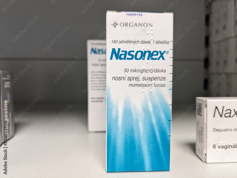 Prague,Czech republic-June 17 2024:NASONEX nose spray,box of medication ...