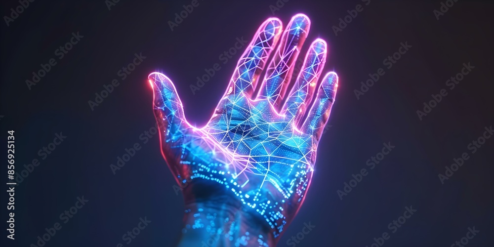 Hightech hand scan with glowing patterns for biometric authentication ...