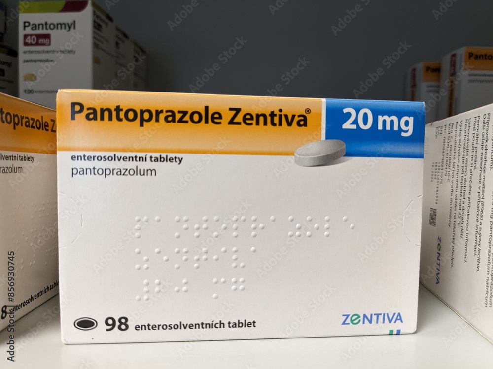Prague,Czech republic-June 17 2024:PANTOPRAZOLE Zentiva box of ...