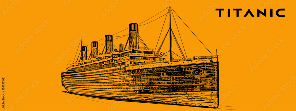 Titanic ship vector illustration as a line art. Stock Vector | Adobe Stock