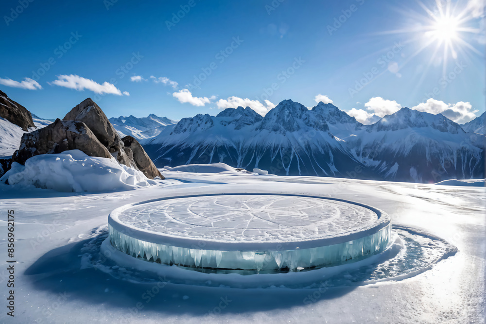 Ice podium background snow winter product platform cold mountain 3D ...