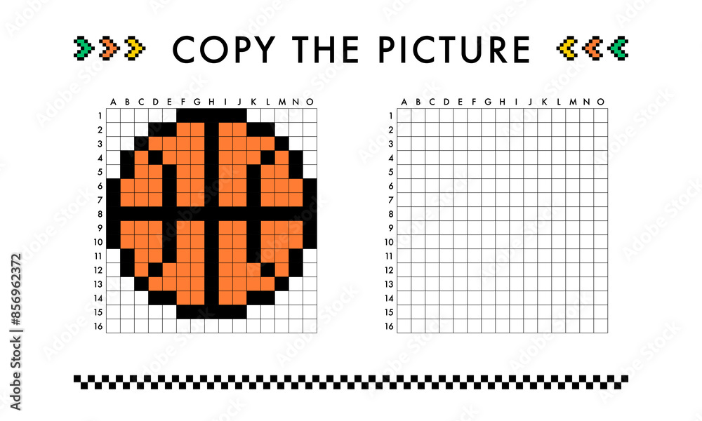 Copy the Basketball ball picture game. Drawing with squares ...