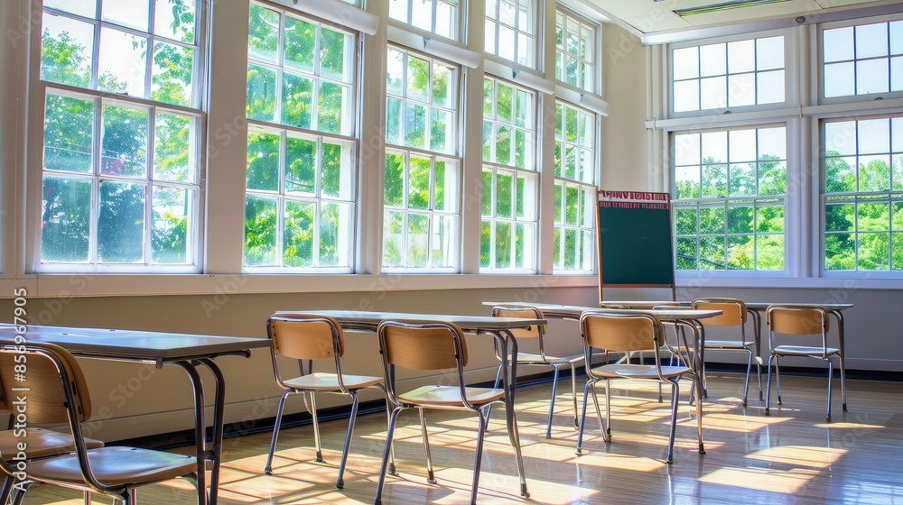 Bright school classroom with all chair facing forward Stock ...