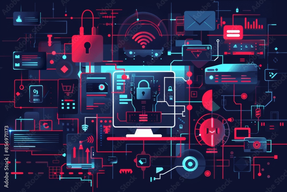 cyber threat faced by organizations flat illustration featuring common ...