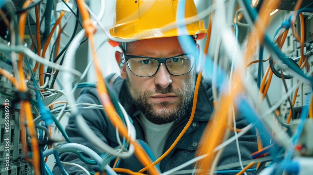 Expert electrician navigating intricate wiring setup with precision in ...