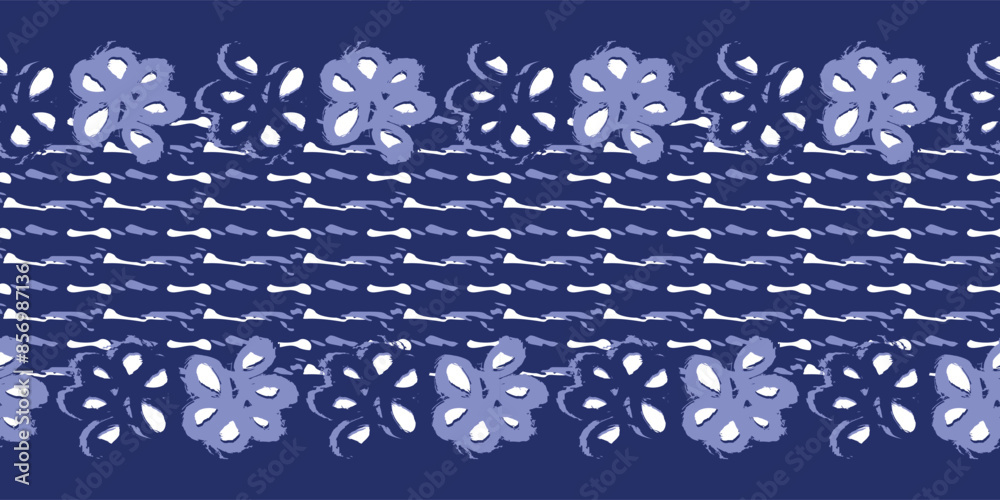 Indigo blue to dye effect abstract vector seamless border pattern ...