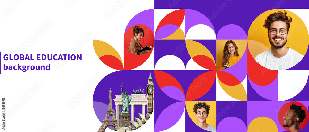 study abroad background, global education banner, learn foreign language, international exchange ...