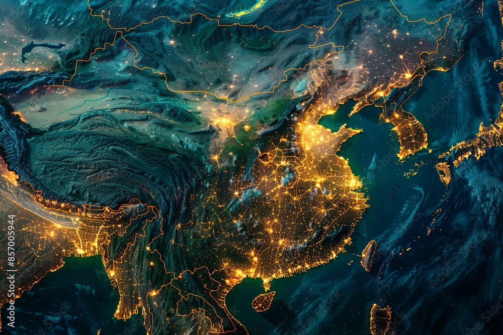 An aerial satellite image captures the brilliance of city lights at ...